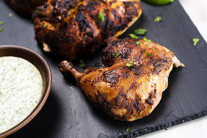 Peruvian Chicken on the Rotisserie with Homemade Green Sauce