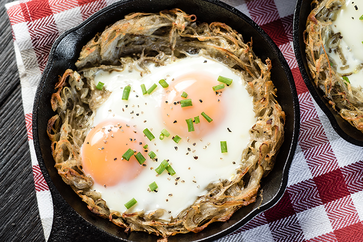 Skillet Breakfasts: Spiralizer Egg Nests