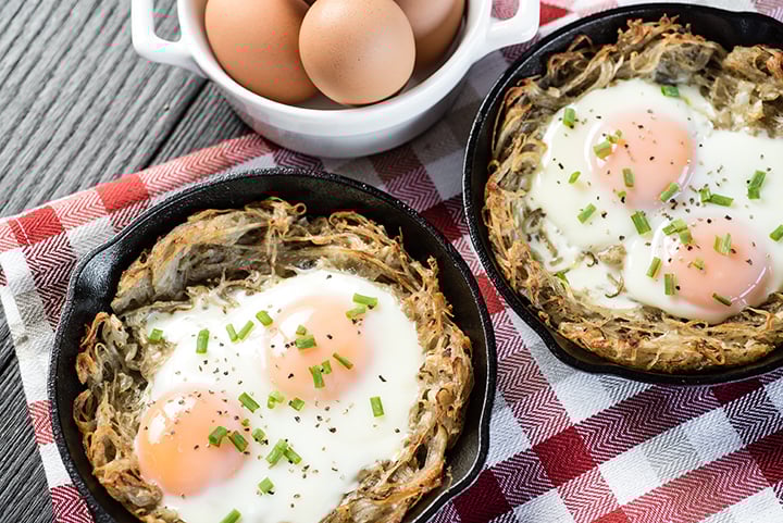 Skillet Breakfasts: Spiralizer Egg Nests