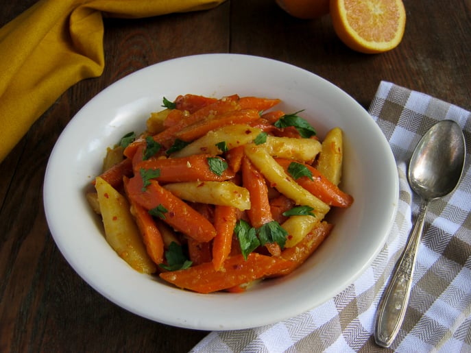 Slow Cooker Ginger Orange Glazed Root Vegetables