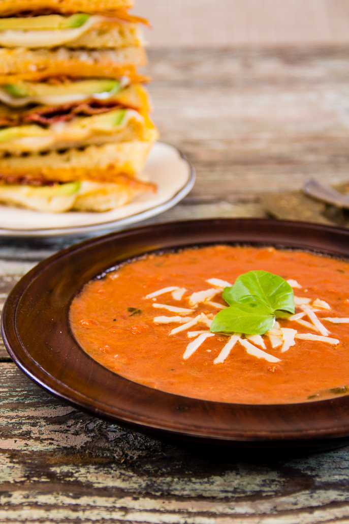 Tomato Basil Soup with Grown-Up Grilled Cheese